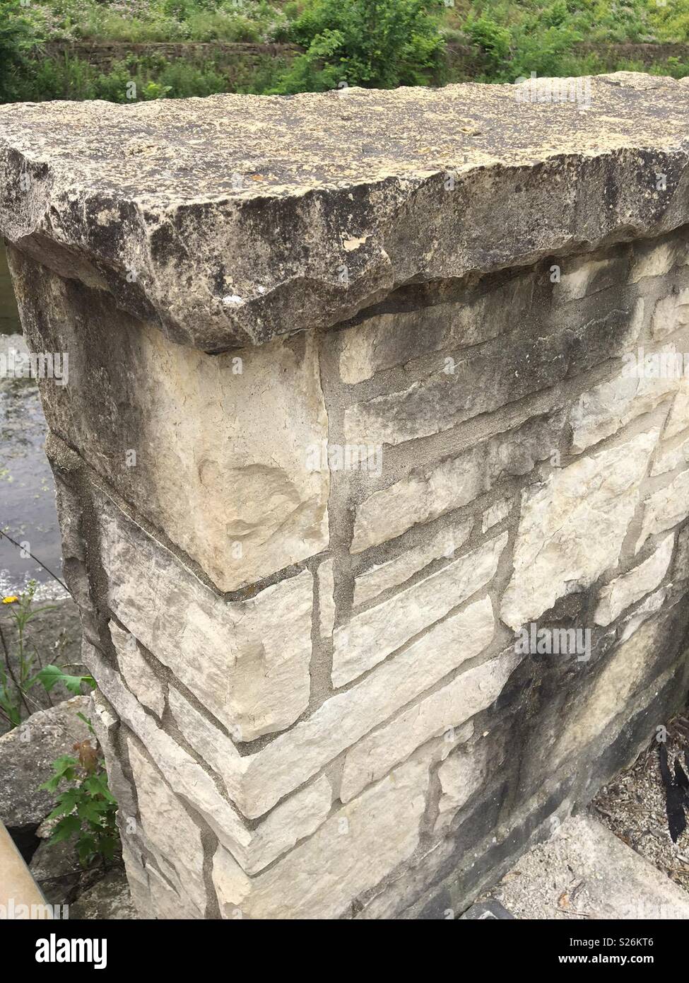 Brick wall at the Illinois Michigan Canal in historic and scenic Lemont ...