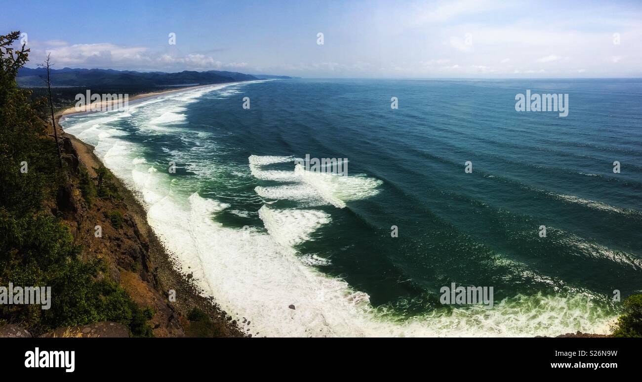 Oregon coast. Grand vista of the coastline from a high viewpoint along ...