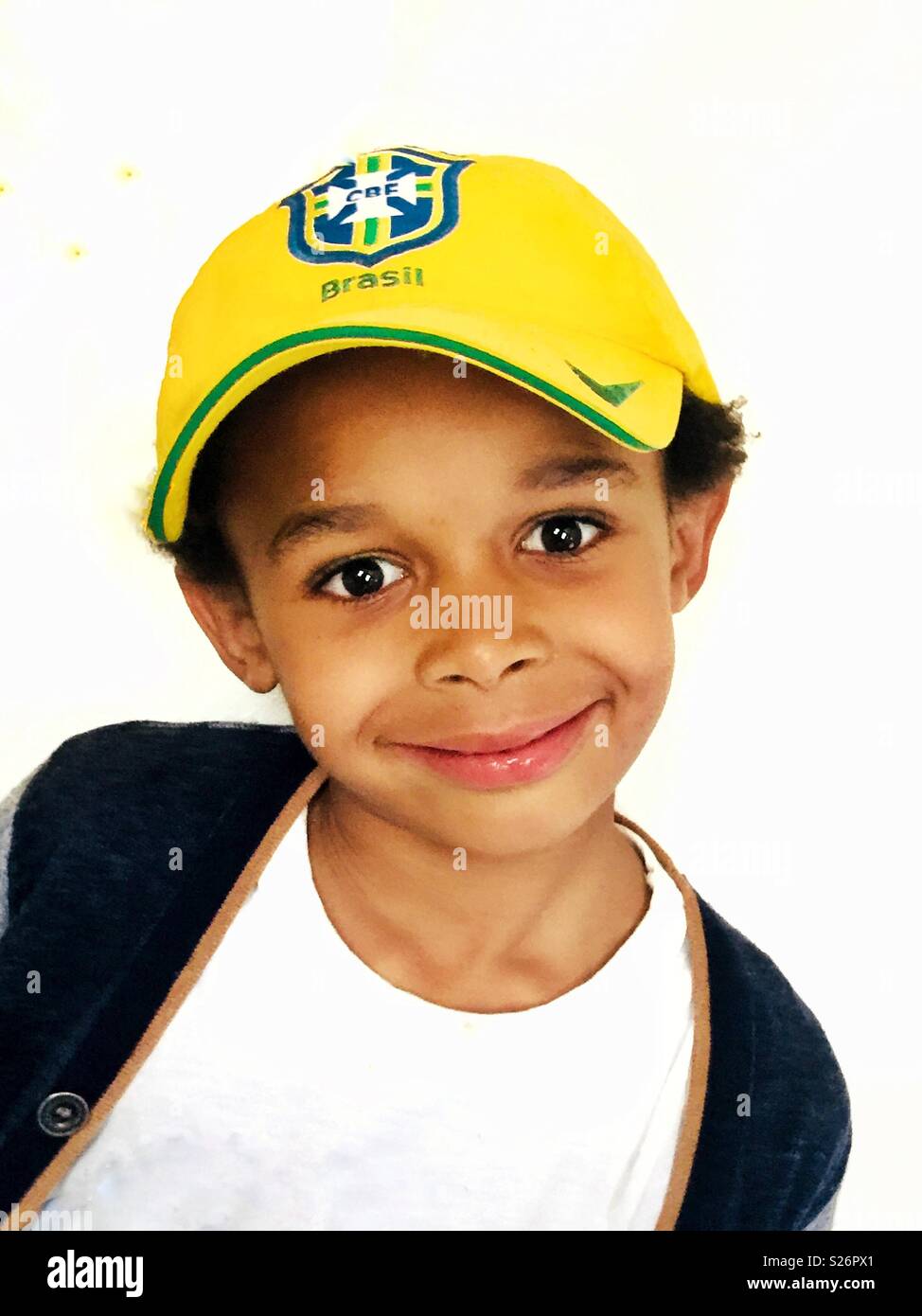 A young boy wearing a Brasil cap Stock Photo - Alamy