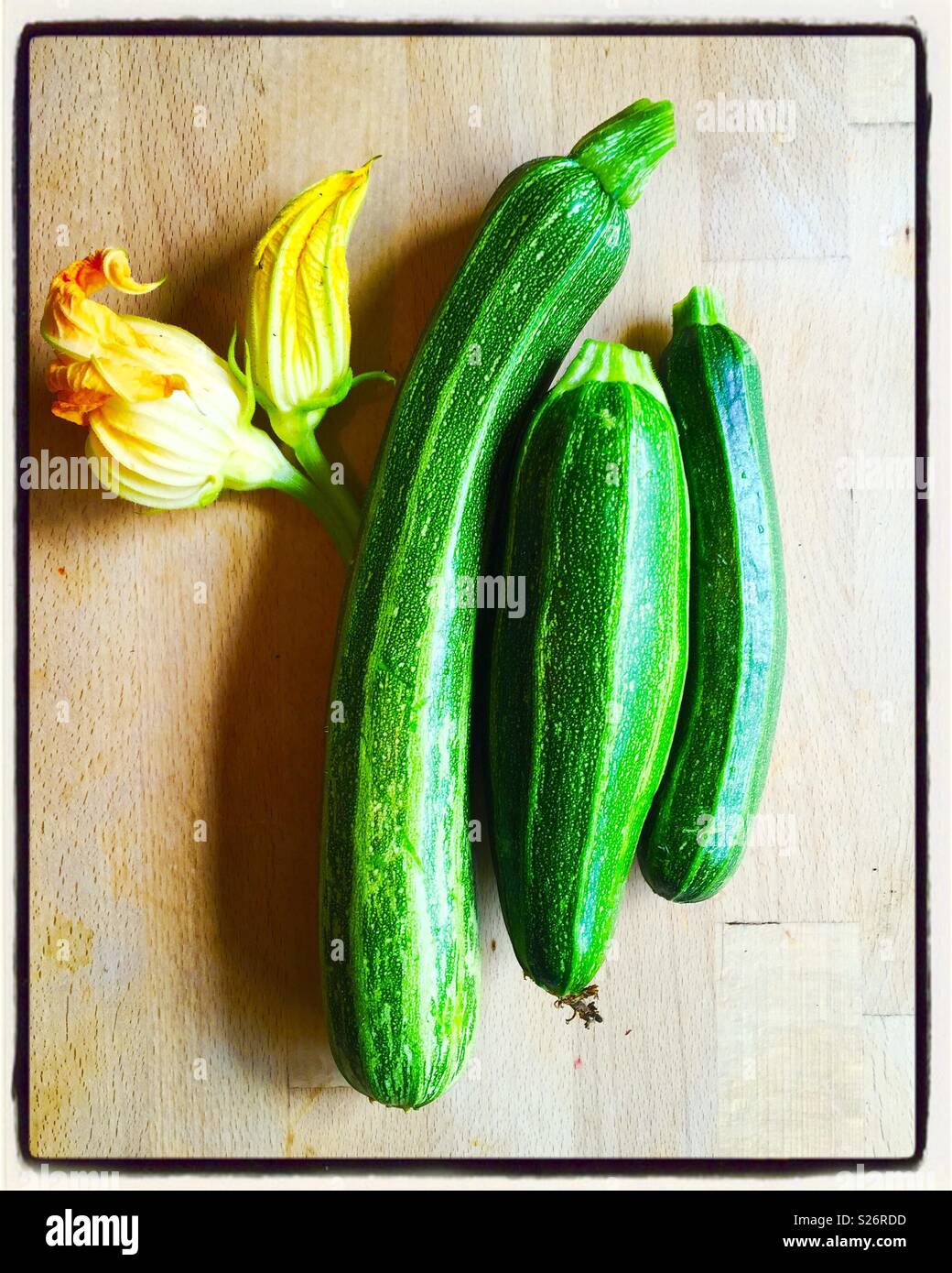 Homegrown courgettes with flower Stock Photo - Alamy