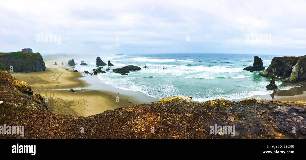 Oregon coast landscape with sea stacks from Face Rock Scenic Viewpoint ...