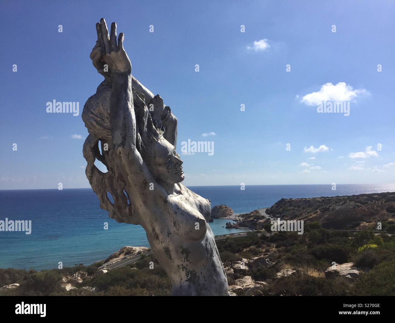 Aphrodite ornamental statue with views over the sea in Kouklia, Cyprus ...