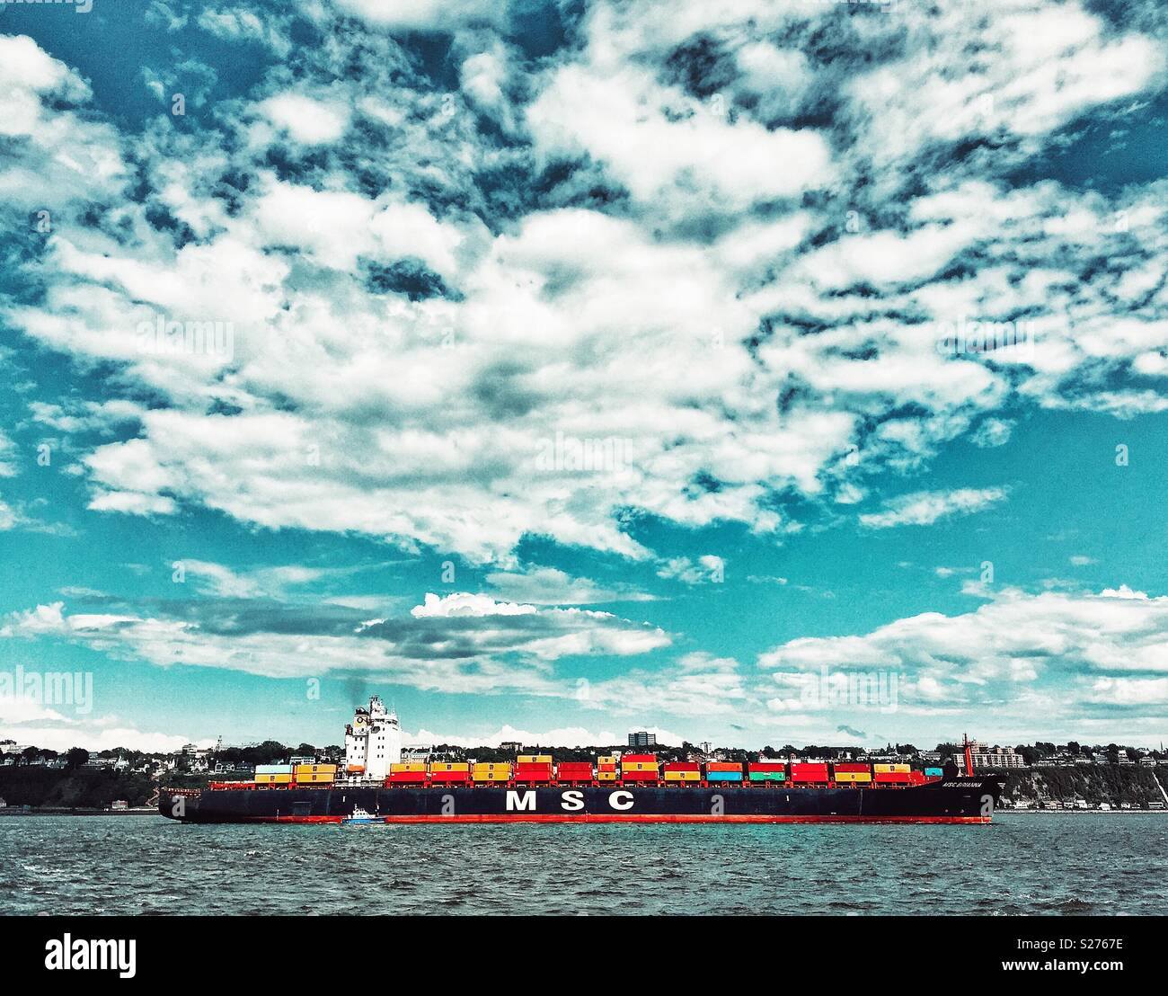 Container ship on the St Lawrence river, Quebec, Canada Stock Photo - Alamy
