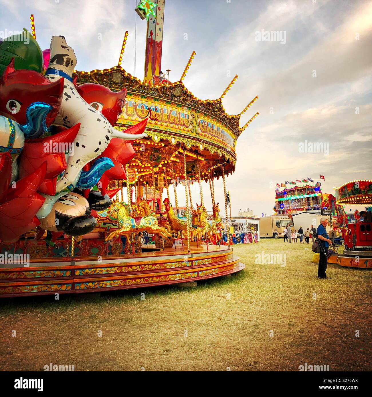 Carousel at the Newcastle Hoppings travelling fairground Stock Photo ...