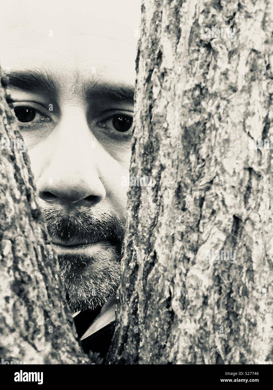 Face through the gap Stock Photo - Alamy