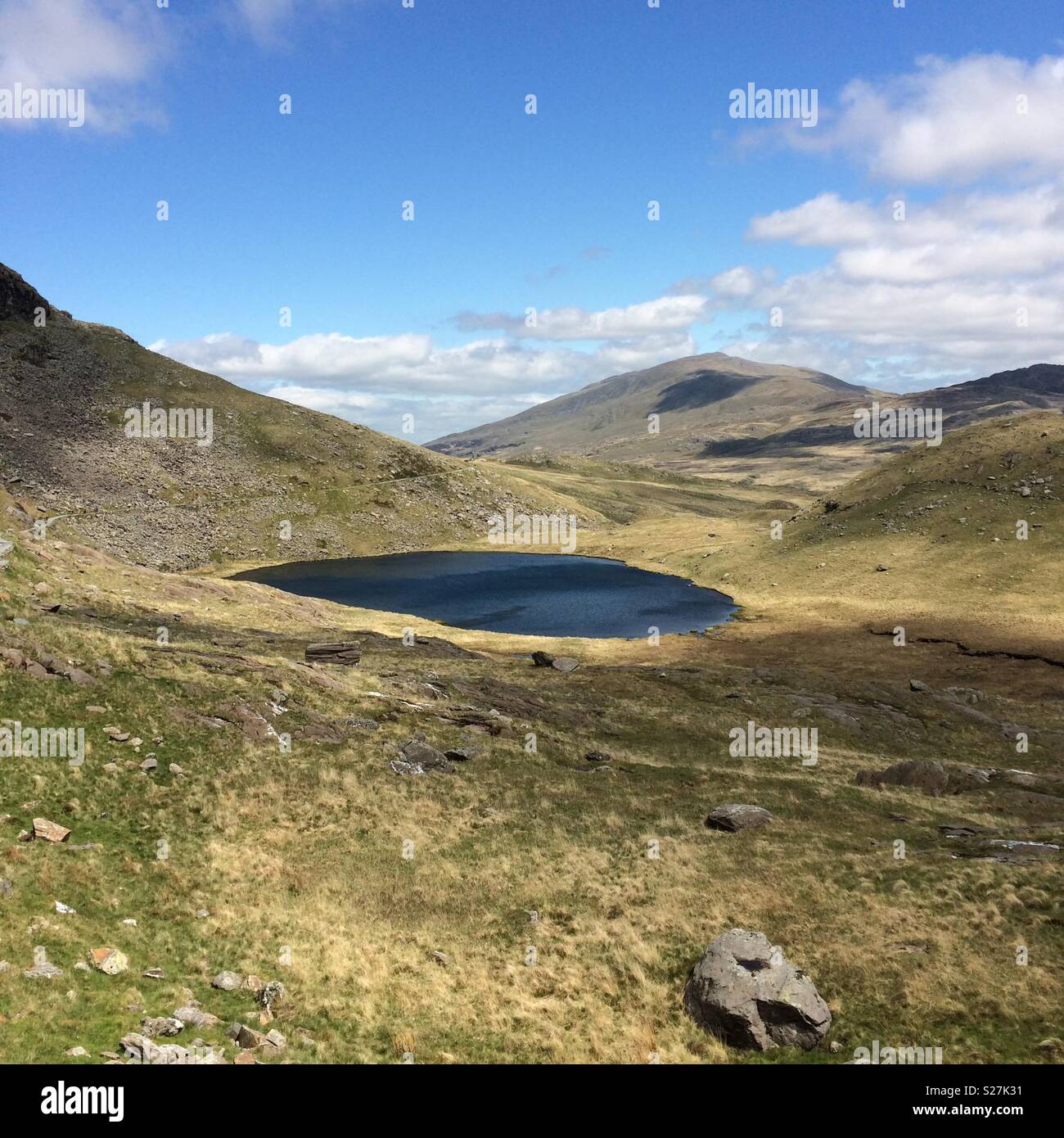 Lake view on a climb up Snowdon among hills Stock Photo - Alamy