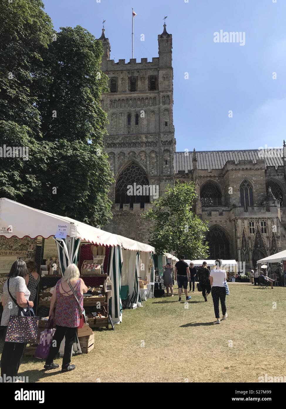 Exeter cathedral and craft fair Stock Photo - Alamy