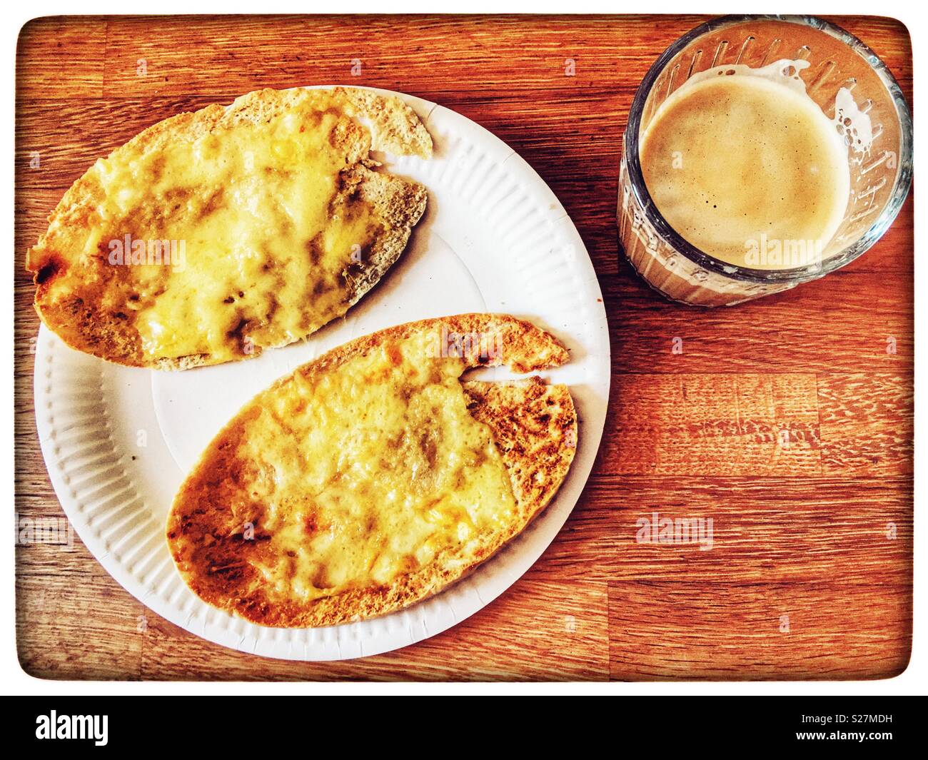 Toasted cheese on pitta bread and coffee Stock Photo - Alamy