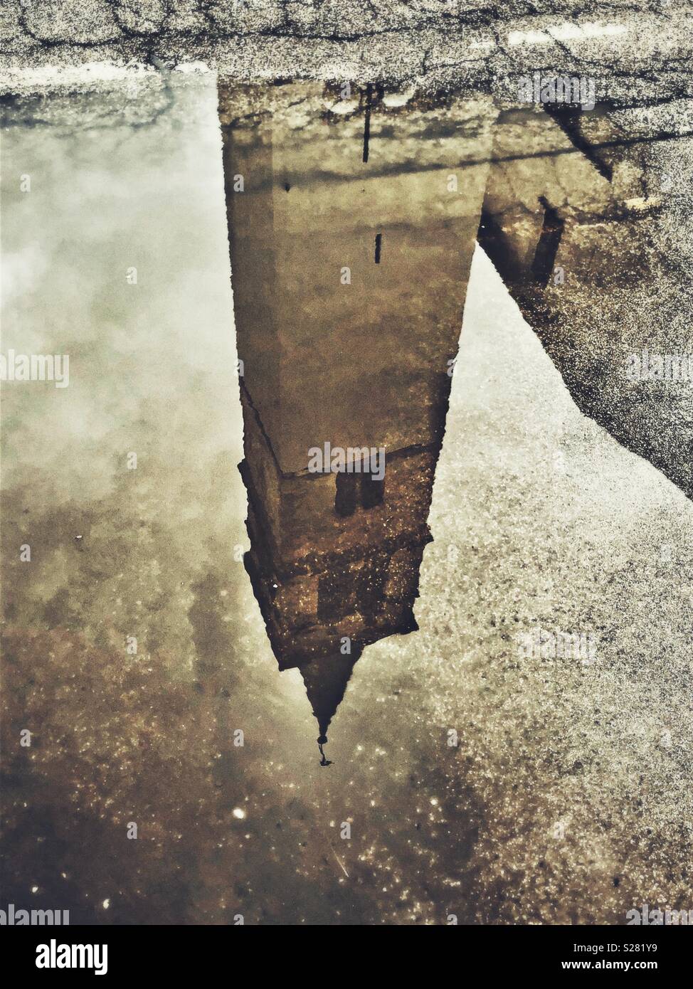 Church reflection in puddle Stock Photo - Alamy