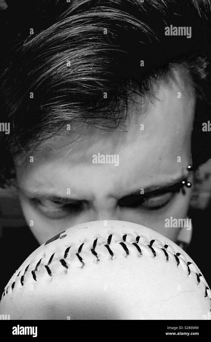 Angry baseball boy Stock Photo - Alamy
