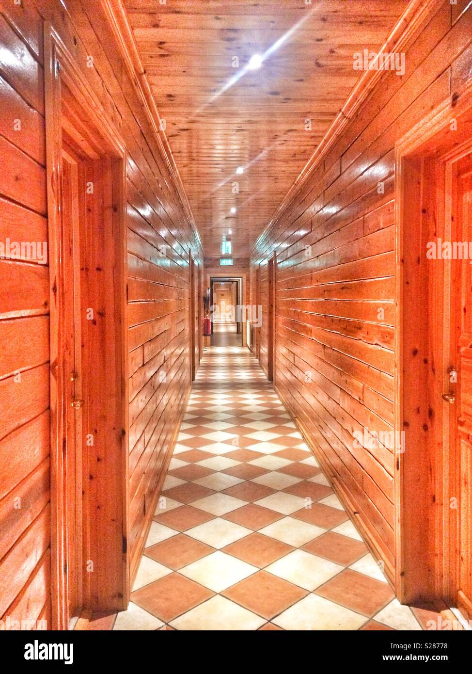 Wood panelled hotel corridor in Iceland Stock Photo - Alamy