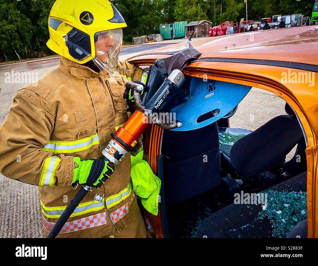 Cutting Cars Emergency Rescue Stock Photo - Alamy