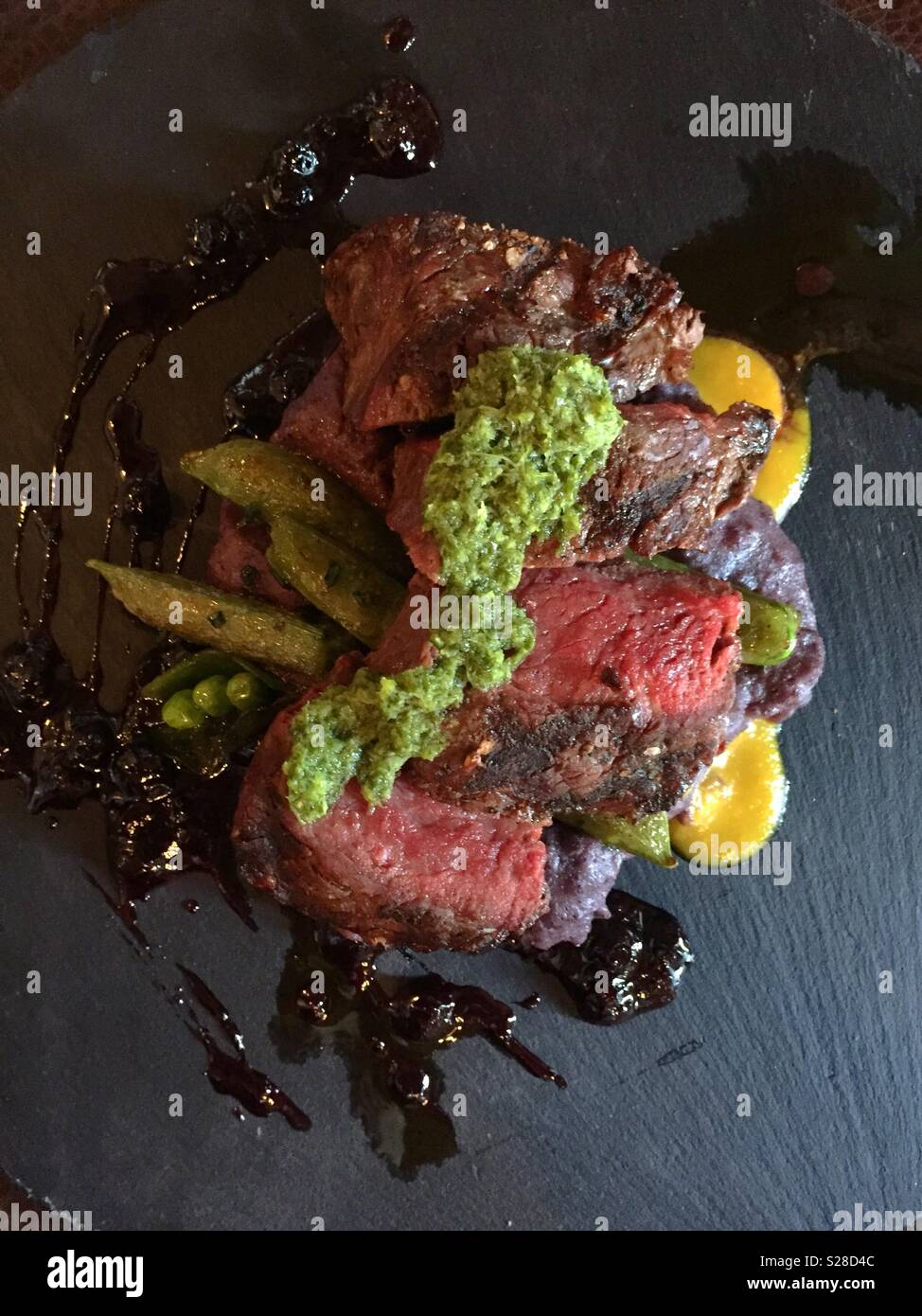 Gourmet bison entrée in a luxury upscale Montana restaurant, USA Stock ...