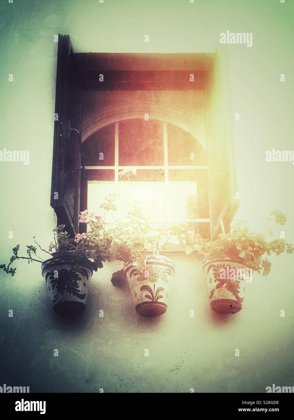 Sunny Spanish Window With Plants Stock Photo - Alamy