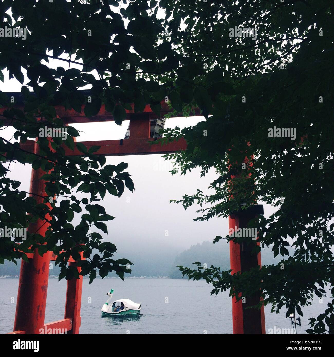 A view of Ashino lake from Hakone Shrine in Hakone, Kanagawa prefecture ...