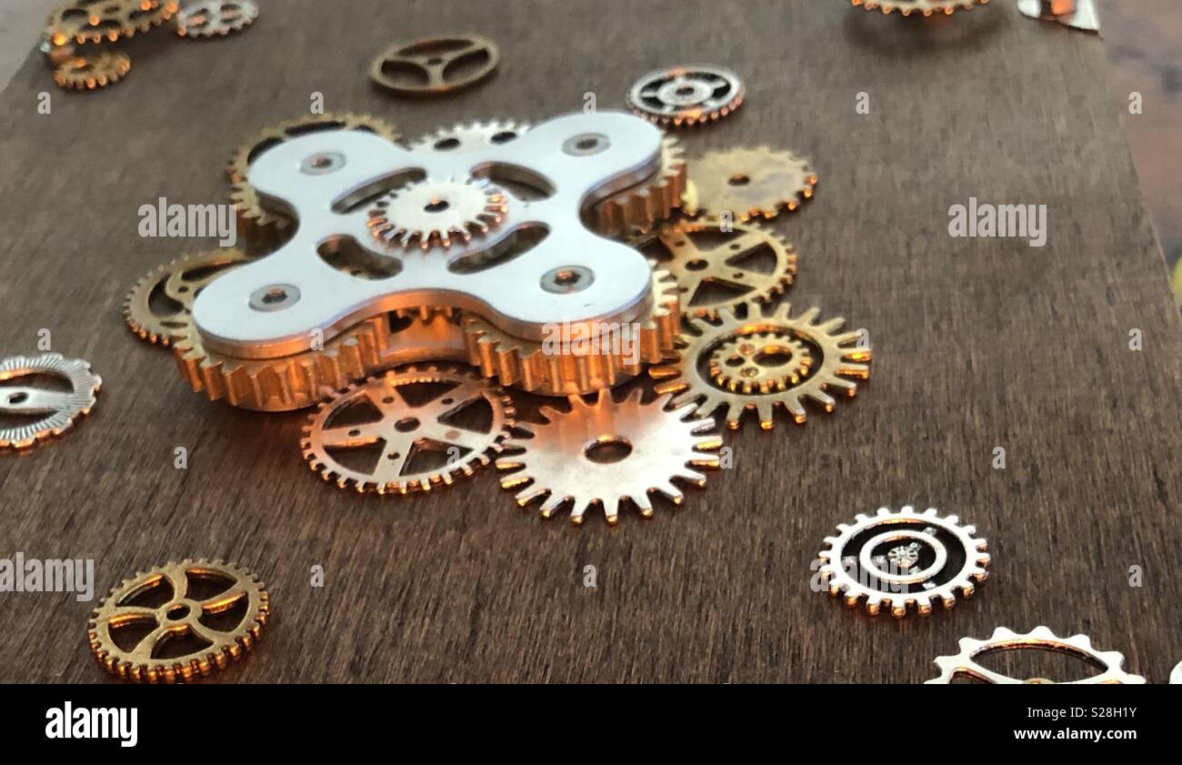 Steampunk gold and silver gears and cogs Stock Photo - Alamy