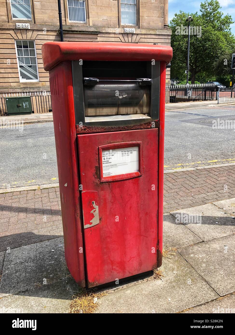 Red postbox for franked mail, Birkenhead, Wirral Stock Photo - Alamy
