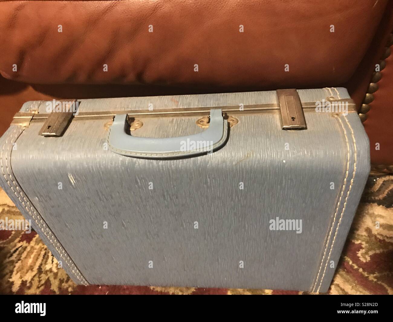 Baby blue vintage suitcase circa nineteen fifties Stock Photo - Alamy