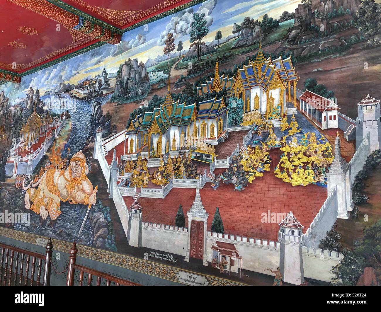 Historical mural in a Buddhist temple in Bangkok, Thailand Stock Photo ...