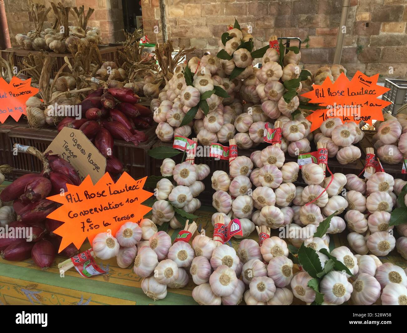 Garlic on French market stall Stock Photo - Alamy