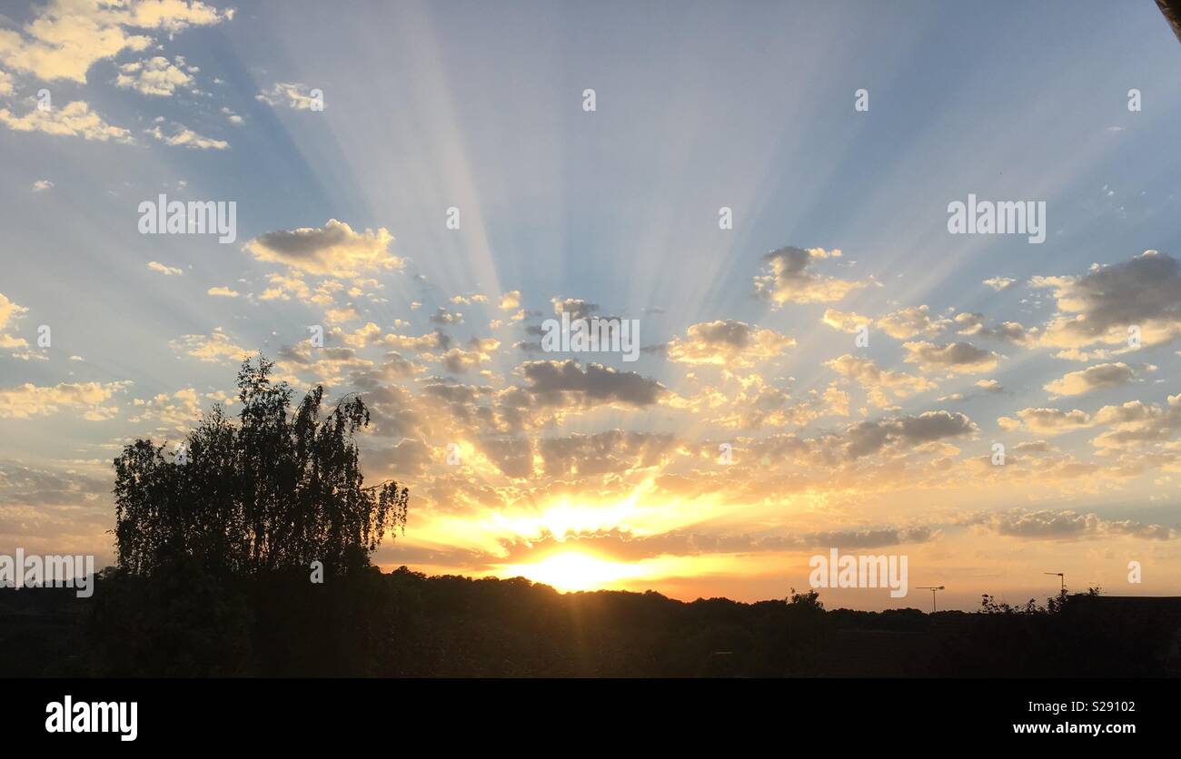Sunbeams, sunset, clouds Stock Photo - Alamy