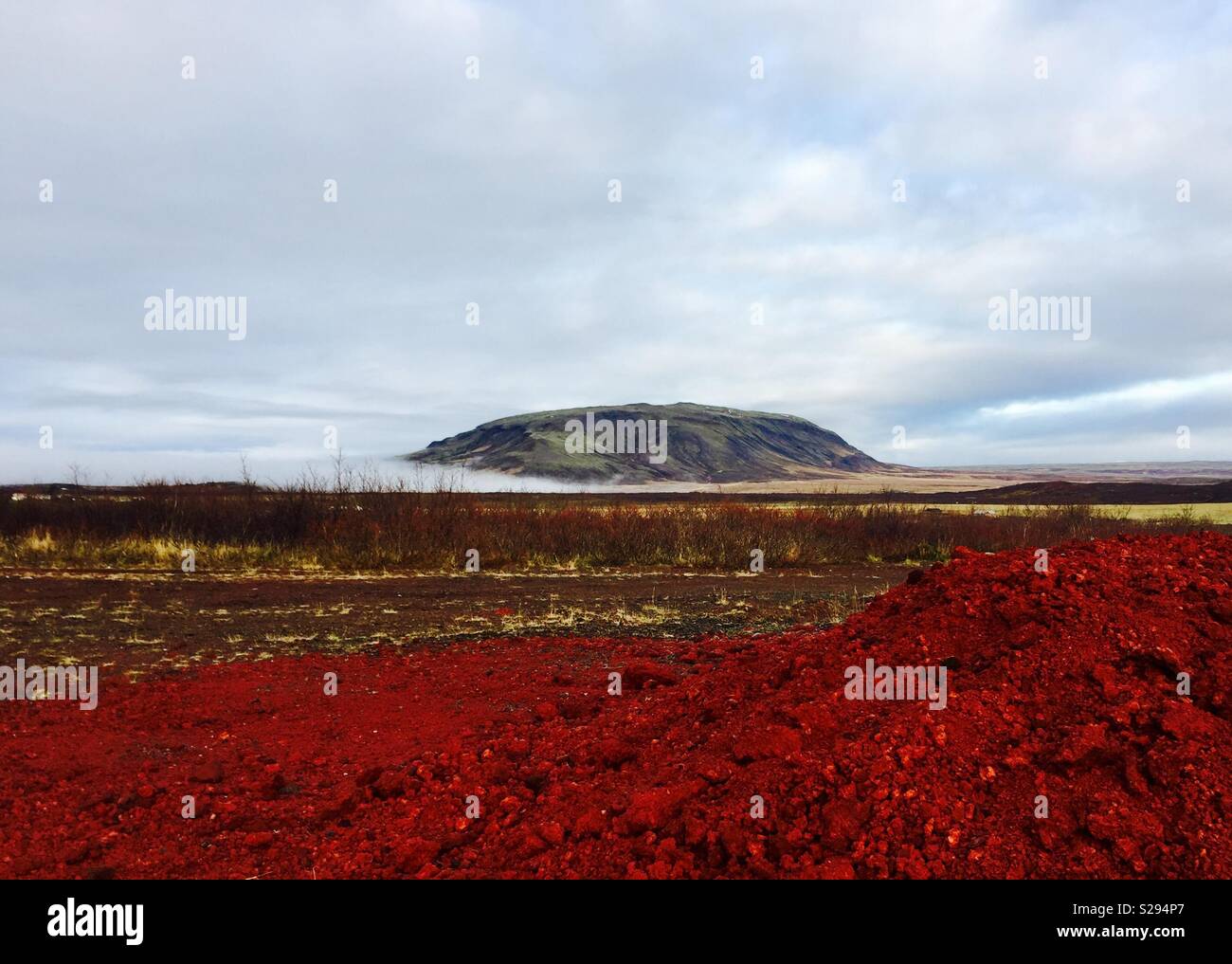 Icelandic landscape with red lava Stock Photo - Alamy