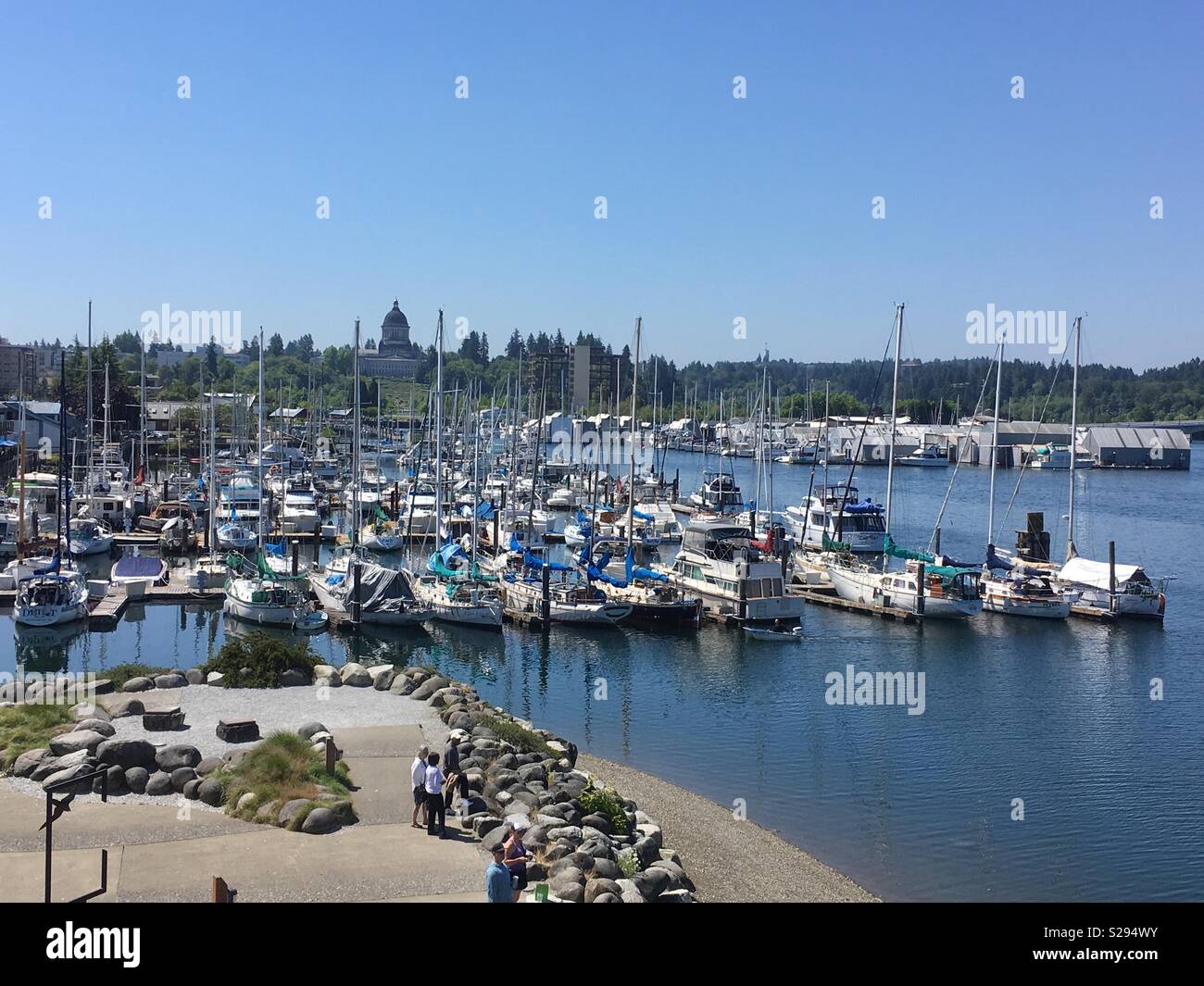 Clear skies and sunshine at Percival Landing marina in downtown Olympia ...