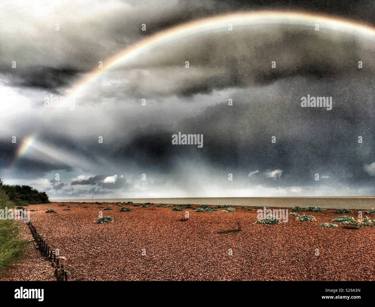 Rainbow over the North Sea, Bawdsey Ferry, Suffolk, England Stock Photo ...