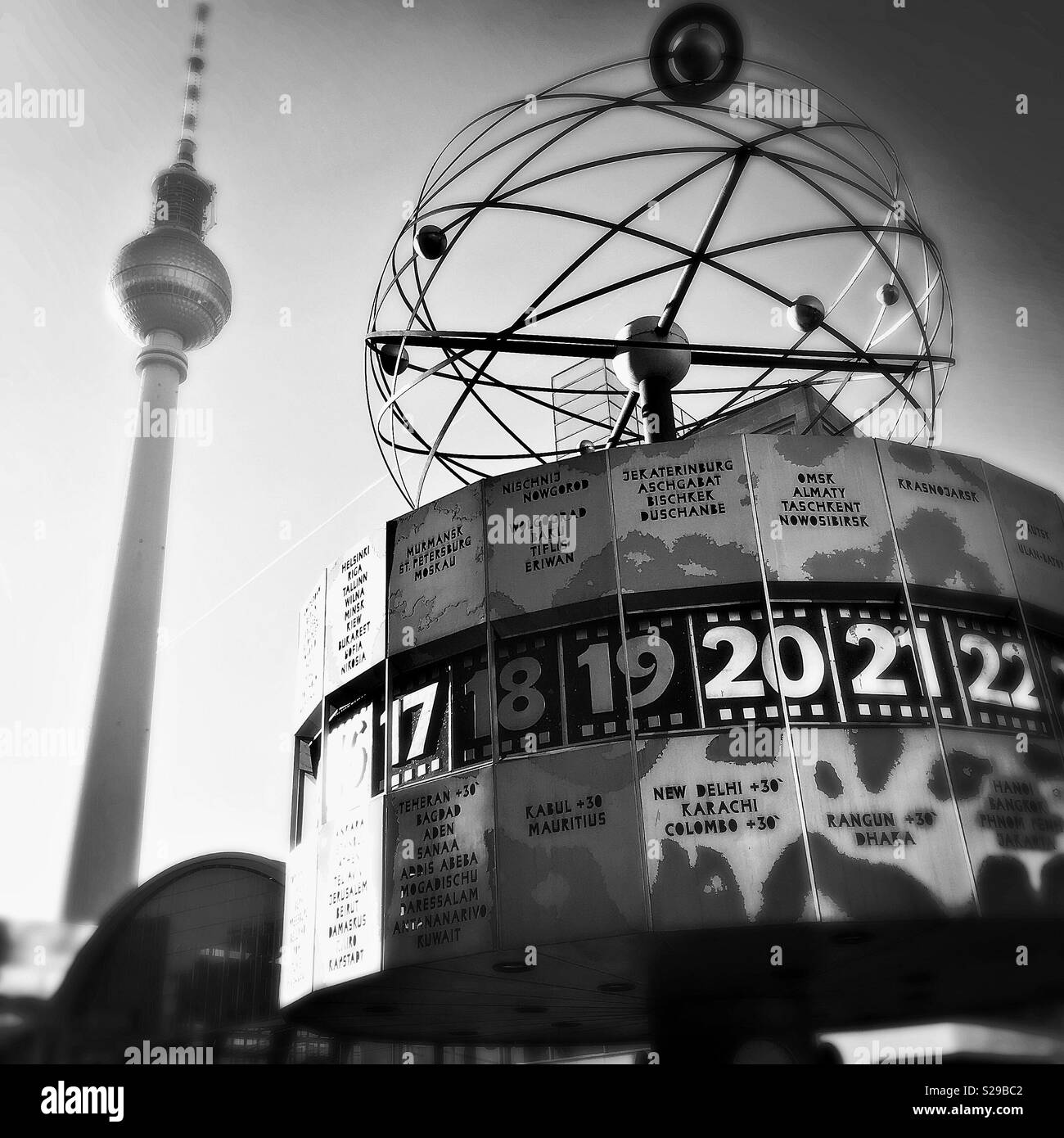 World Clock In Berlin Alexanderplatz Black and White Stock Photos ...