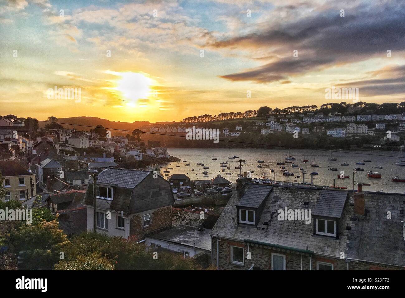 Fowey estuary at sunset viewed from Polruan Stock Photo - Alamy