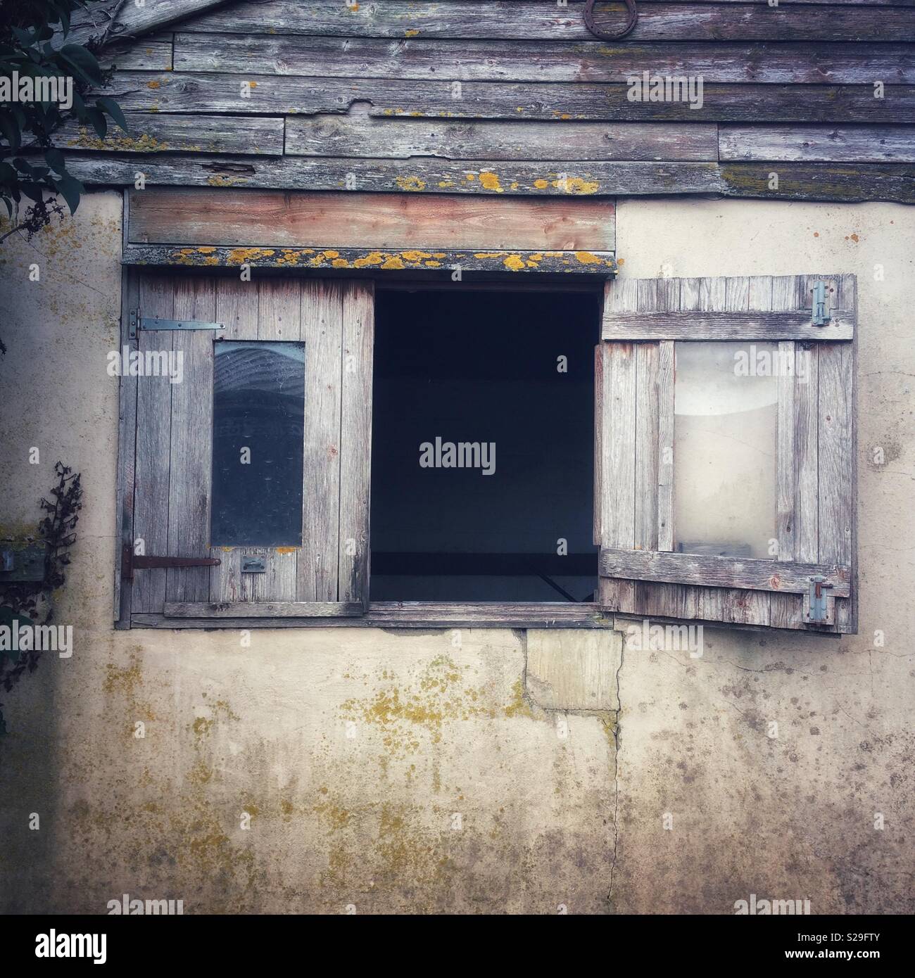 Rustic wooden open window Stock Photo - Alamy