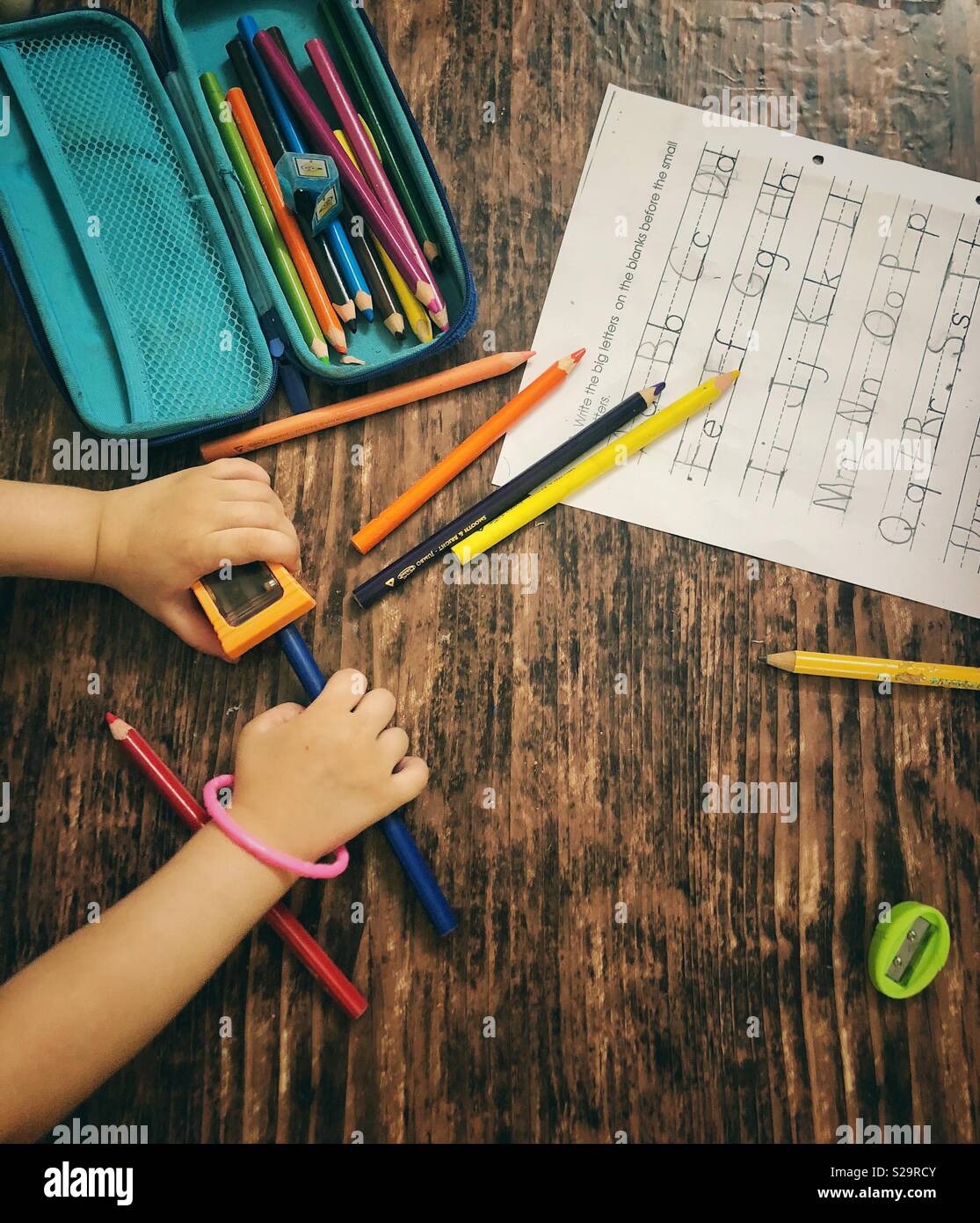 Back to school , using colorful crayons and paper Stock Photo - Alamy