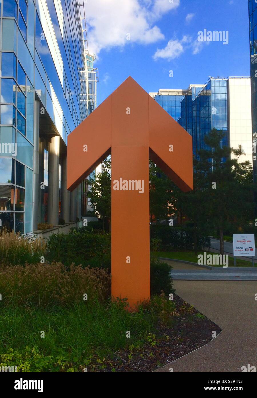 Big orange arrow at Exchange Quay Business Park, Salford Quays Stock ...