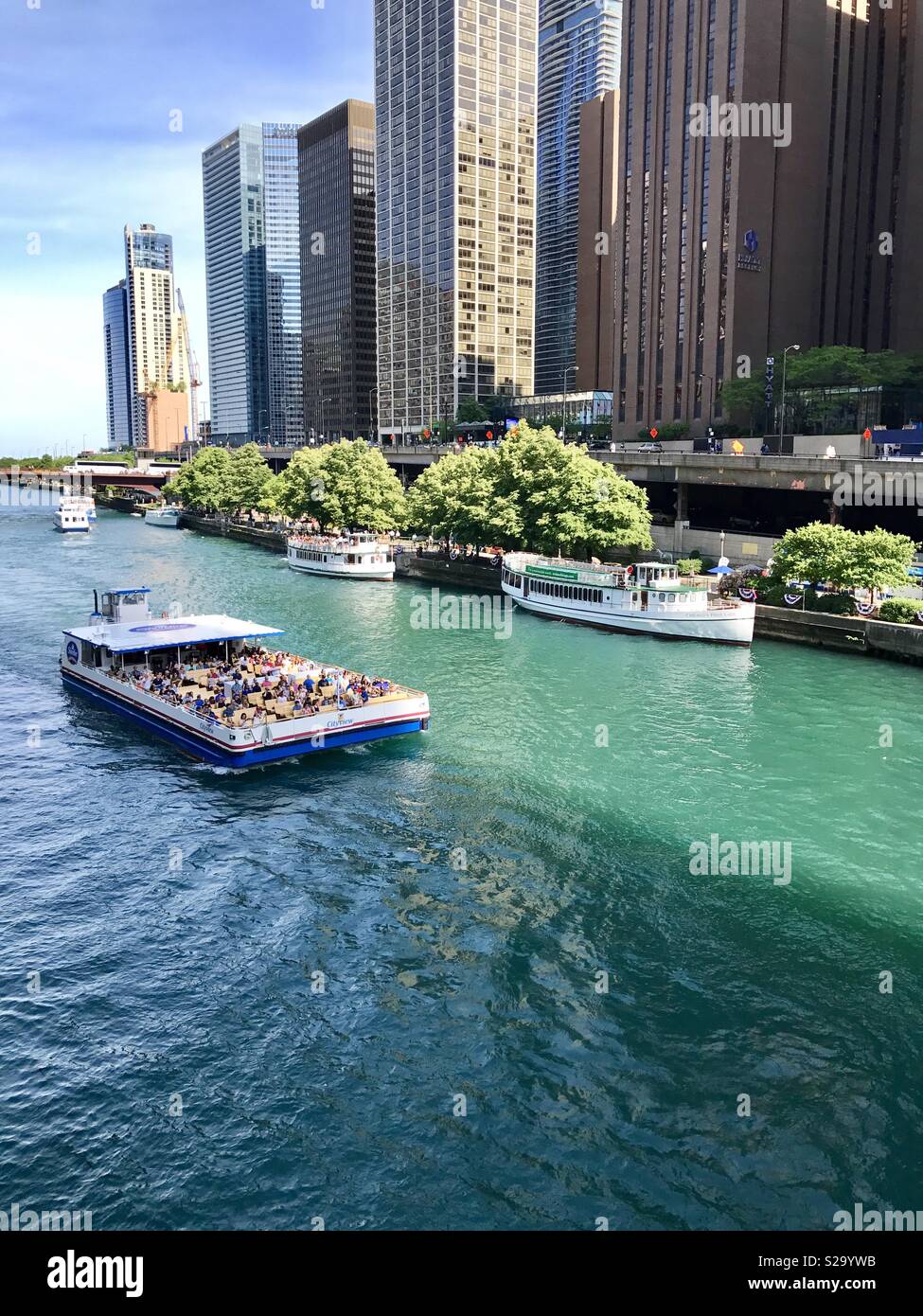 Tour Boat on the Chicago River, Chicago, Illinois Stock Photo - Alamy