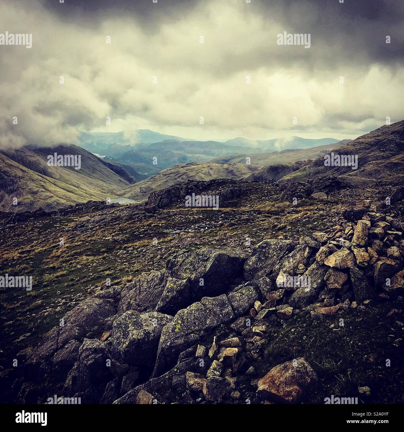 A view of the Lake District from the ascent of Scafell Stock Photo - Alamy