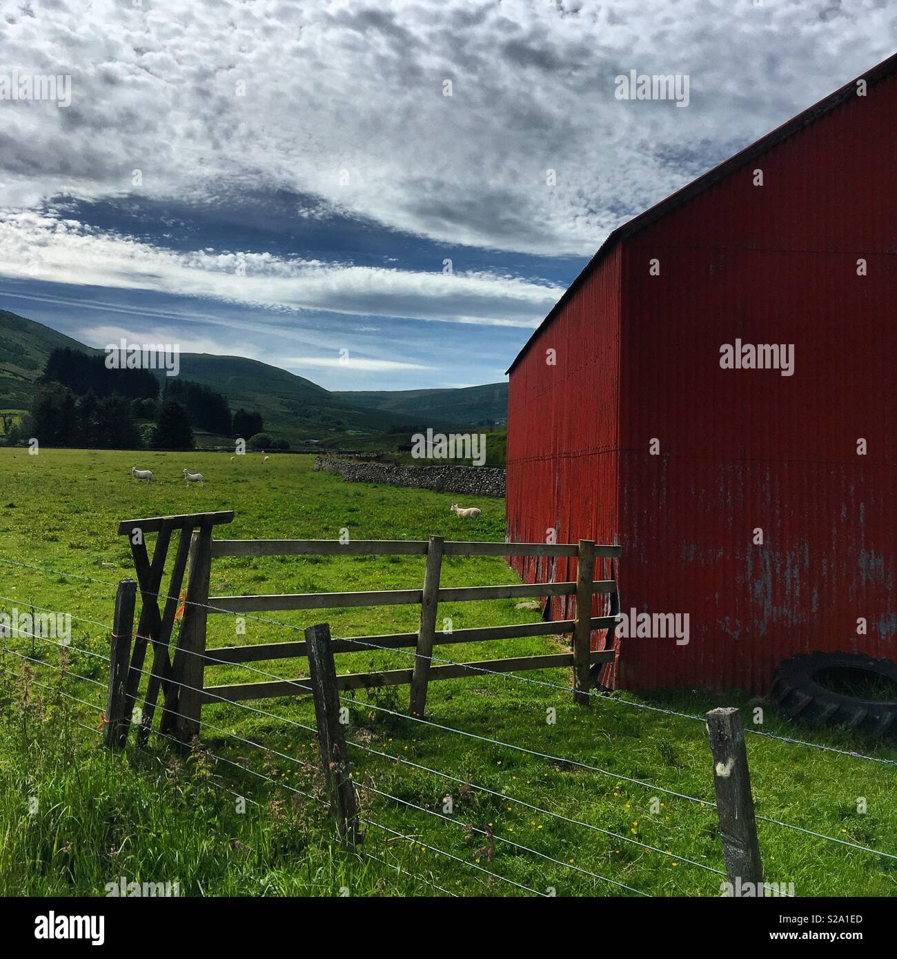 Red barn in the Scottish Borders Stock Photo - Alamy