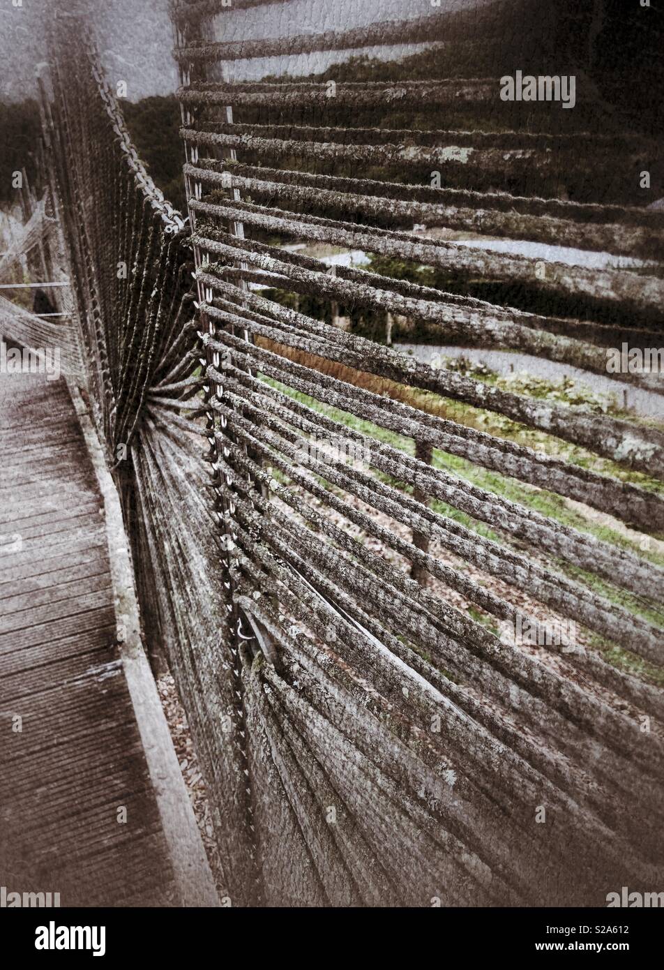 Side view of a Hemp fence outside in the gardens at the Eden Project ...
