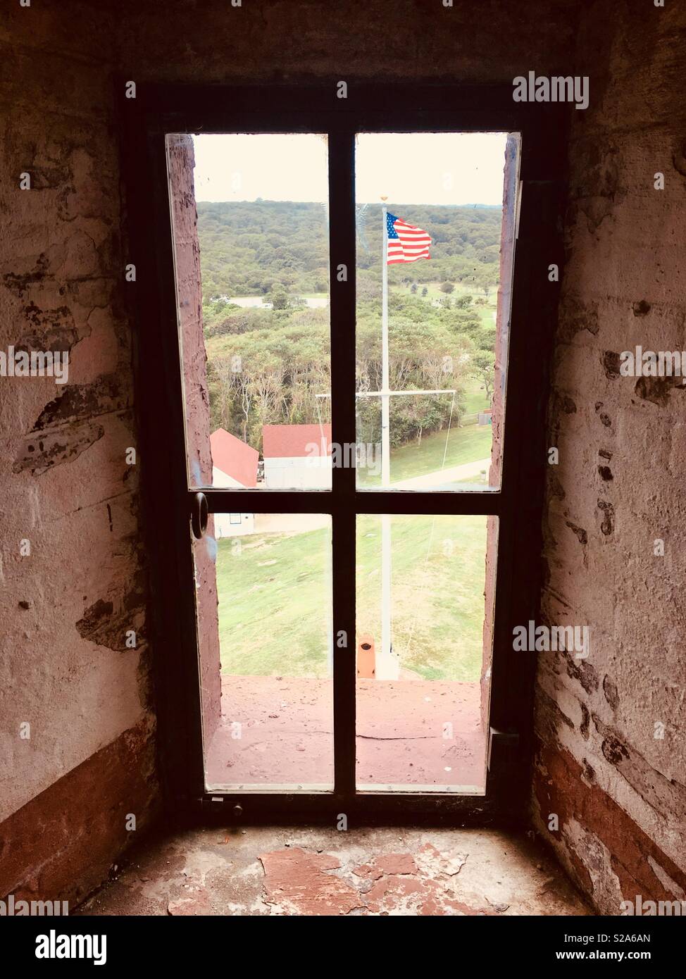 Inside view from window in Montauk Lighthouse Stock Photo - Alamy