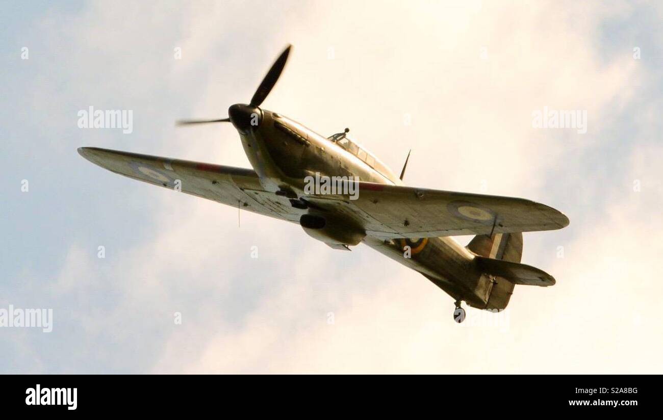 RAF Hurricane completes a Flypast at Eydon Village Fete Stock Photo - Alamy