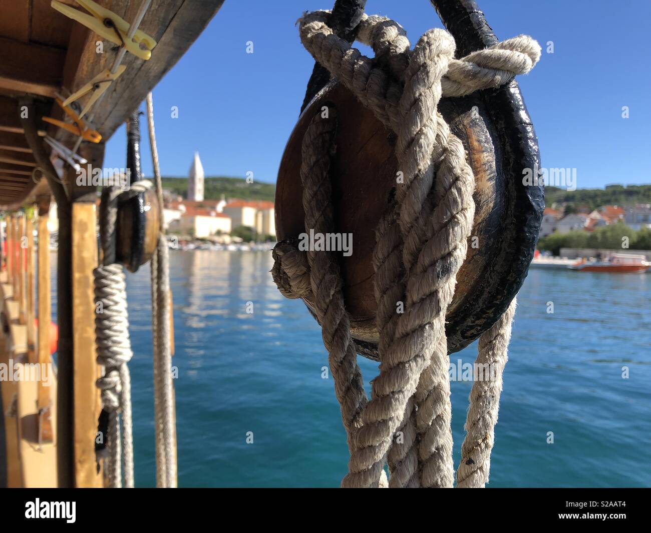 Ropes on sail boat Stock Photo - Alamy