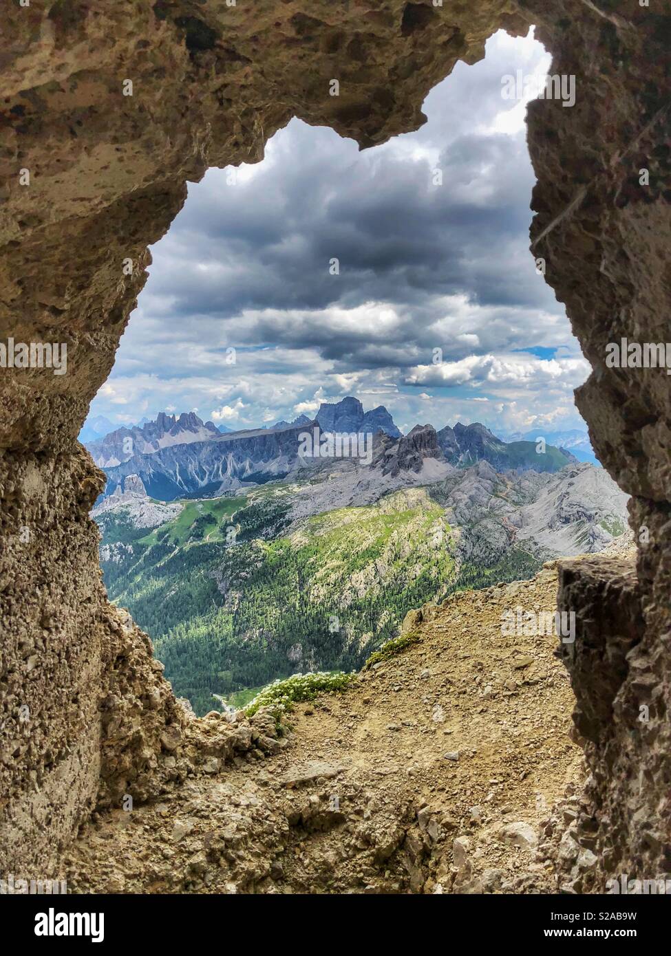 View from the Lagazuoi tunnel, Dolomites, Italy Stock Photo - Alamy