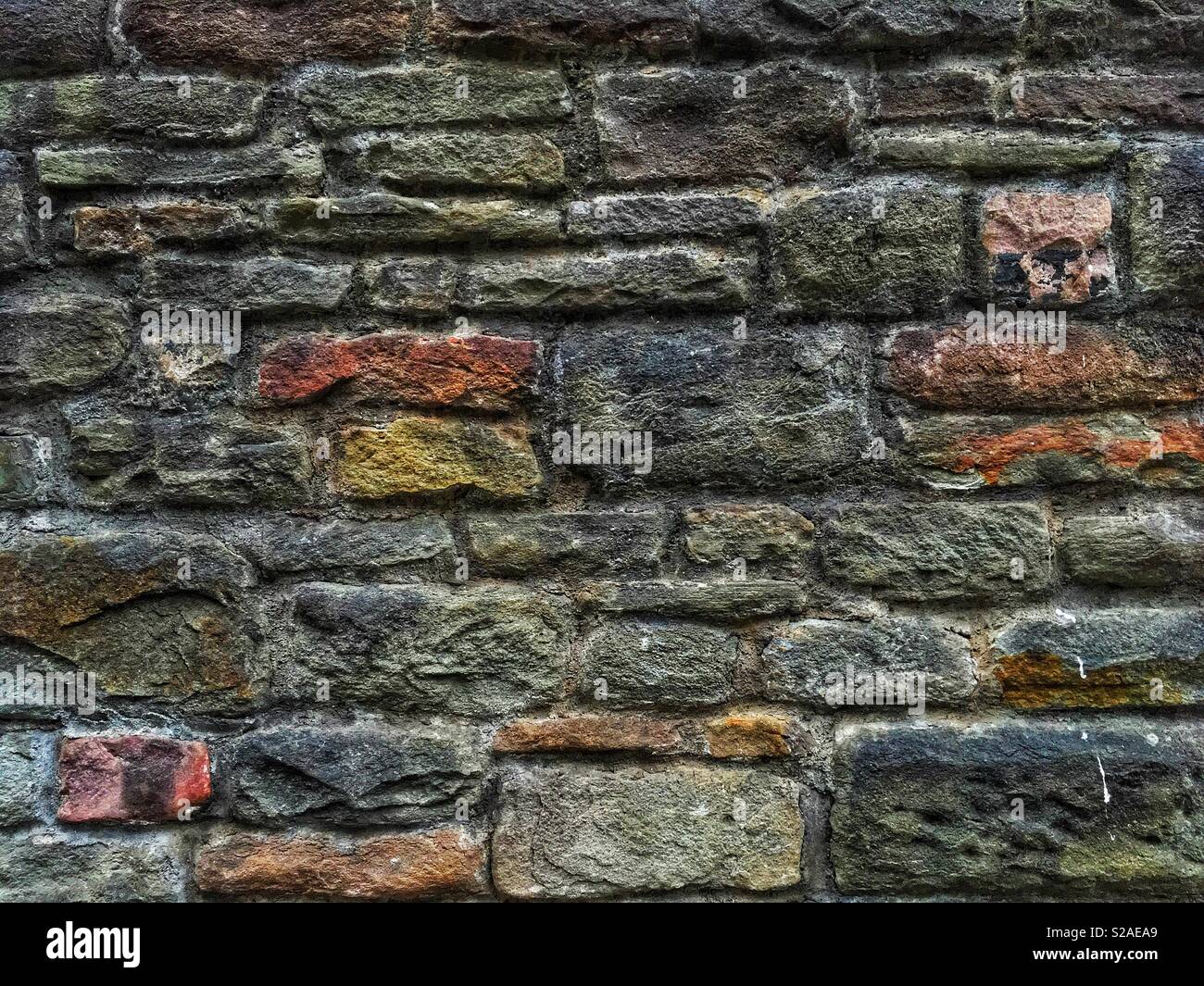 Detail of a wall built from pennant sandstone in Bristol, UK Stock ...