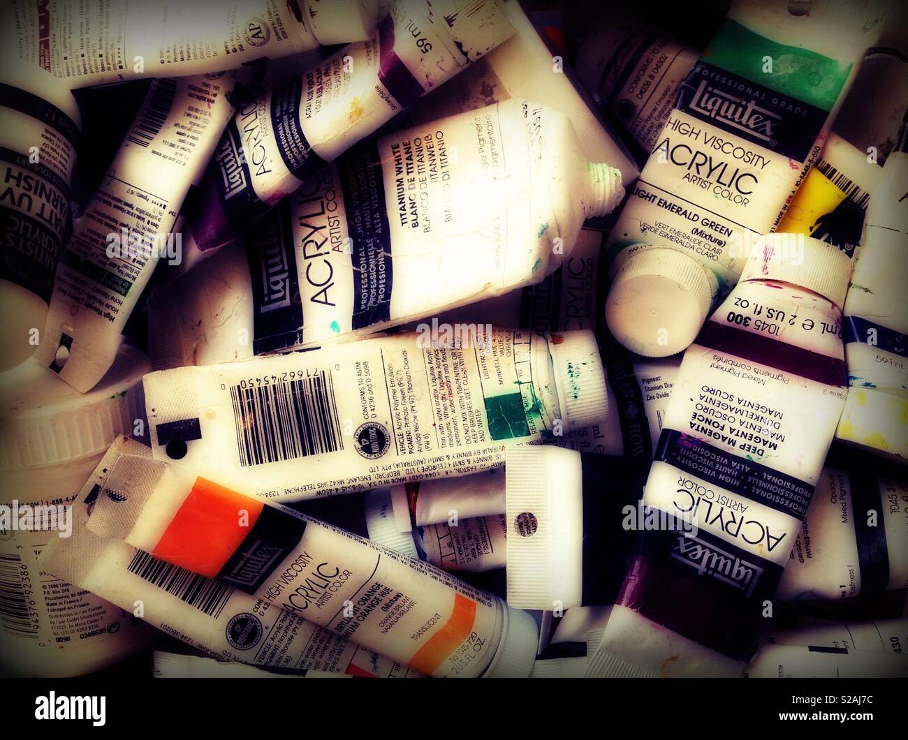 Acrylic paints in a pile Stock Photo - Alamy