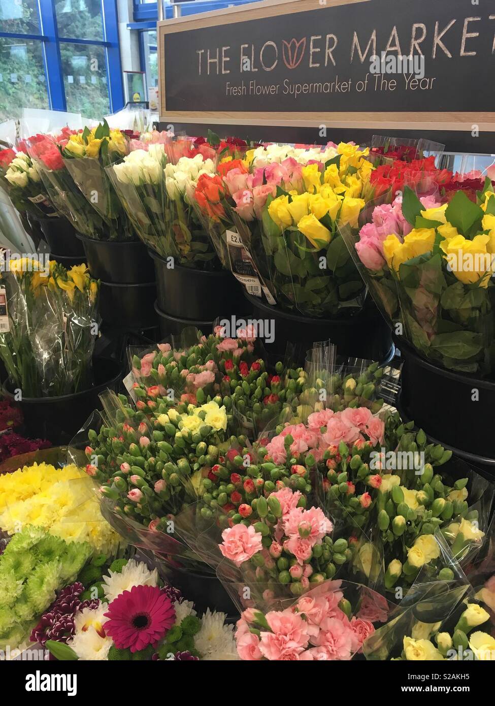 Fresh flower stand in supermarket Stock Photo - Alamy