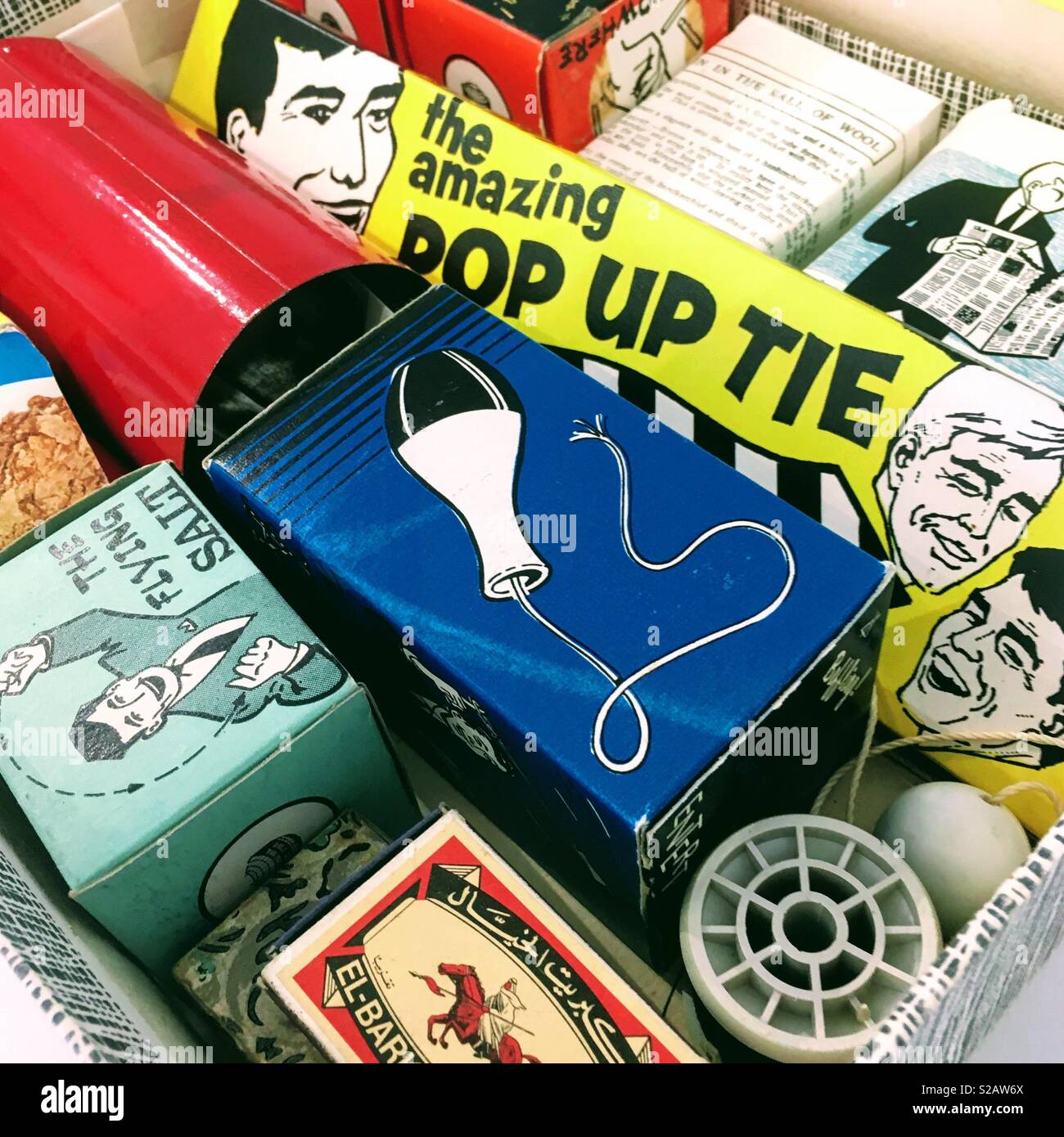 The contents of a vintage box of tricks Stock Photo - Alamy