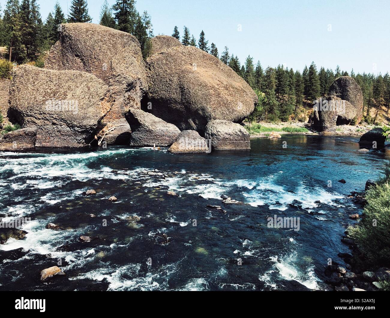 Spokane river flowing through Riverside State Park Bowl & Pitcher Stock ...