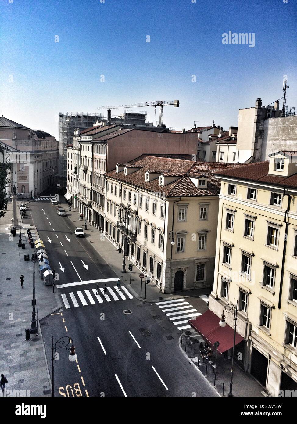 View from above of Corso Italia and Piazza della Borsa. Trieste, Italy ...