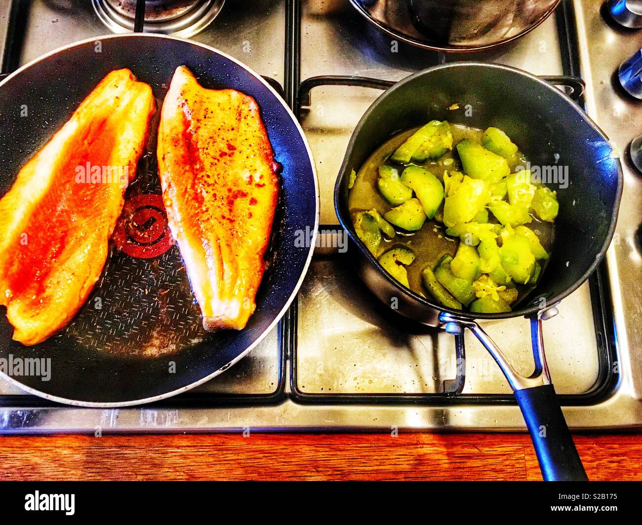 Rainbow trout and garden marrow Stock Photo - Alamy