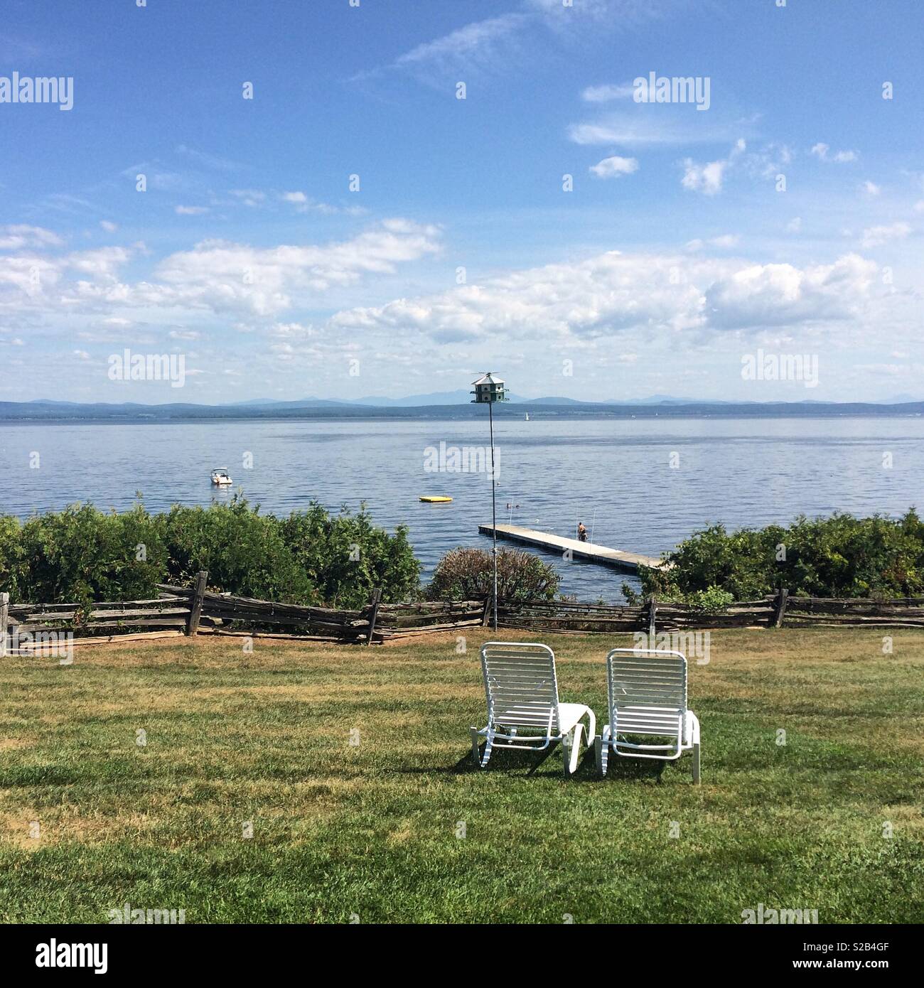 Looking out over Lake Champlain on the grounds of Shore Acres Inn ...