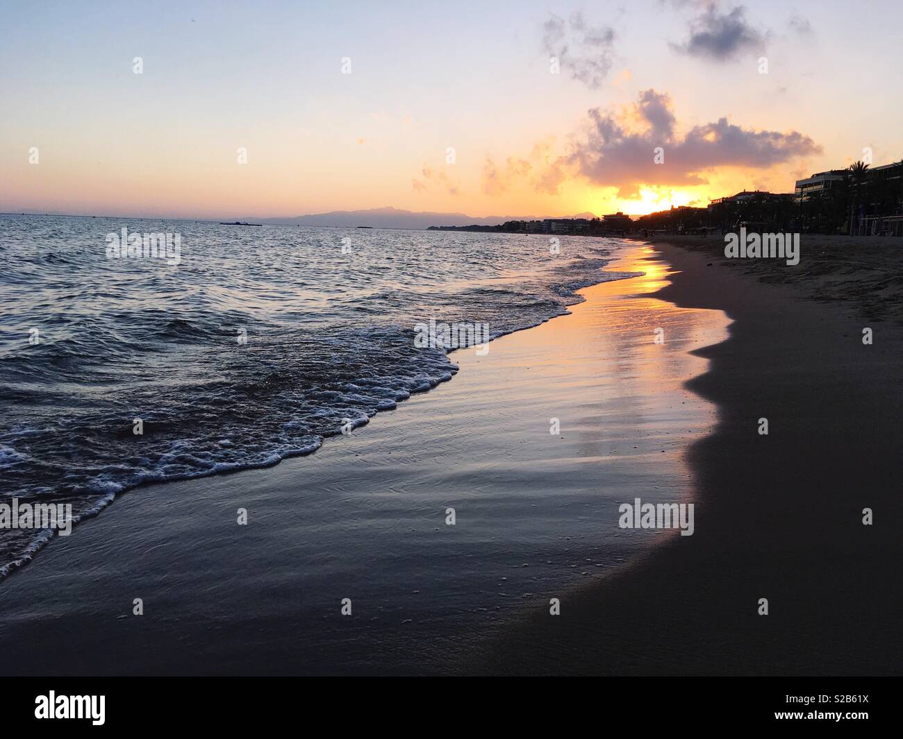 Sunset at the Beach in Salou, Tarragona, Catalonia, Spain Stock Photo ...